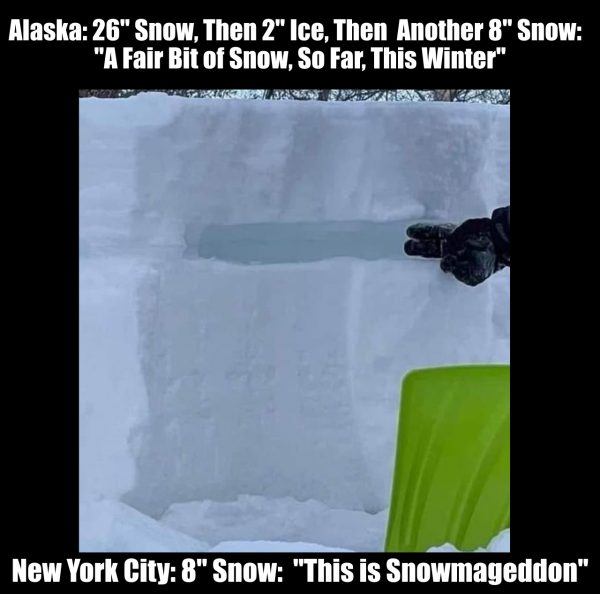 Alaska: 26" Snow, Then 2" Ice. NYC: 8" Snow: "This is Snowmageddon"