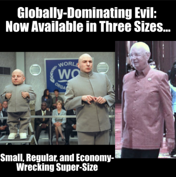 Klaus Schwab Three Sizes Meme: Globally-Dominating Evil