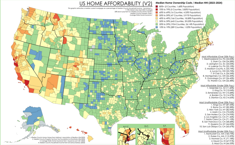 Today's graphic is a map that shows home affordability, by county.