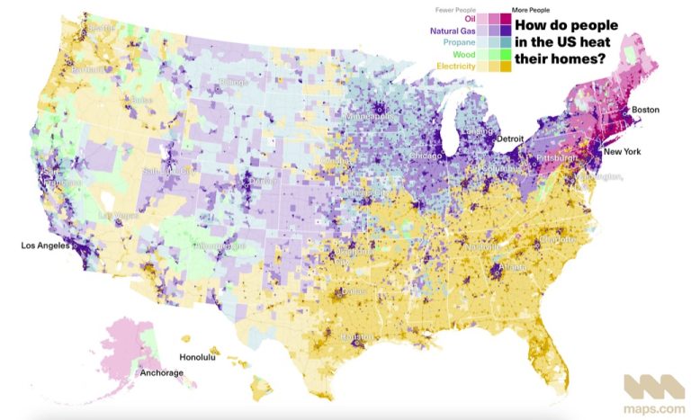 Home Heating Fuels Map: How Americans Heat Their Homes. (Graphic ...