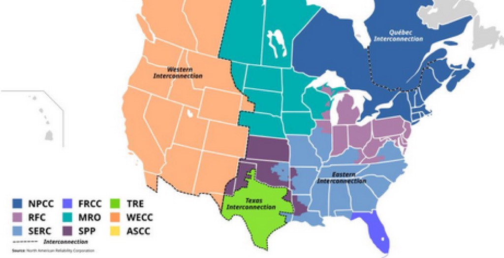 Today's graphic: Map of North American Power Grids. (Courtesy of Reddit.)