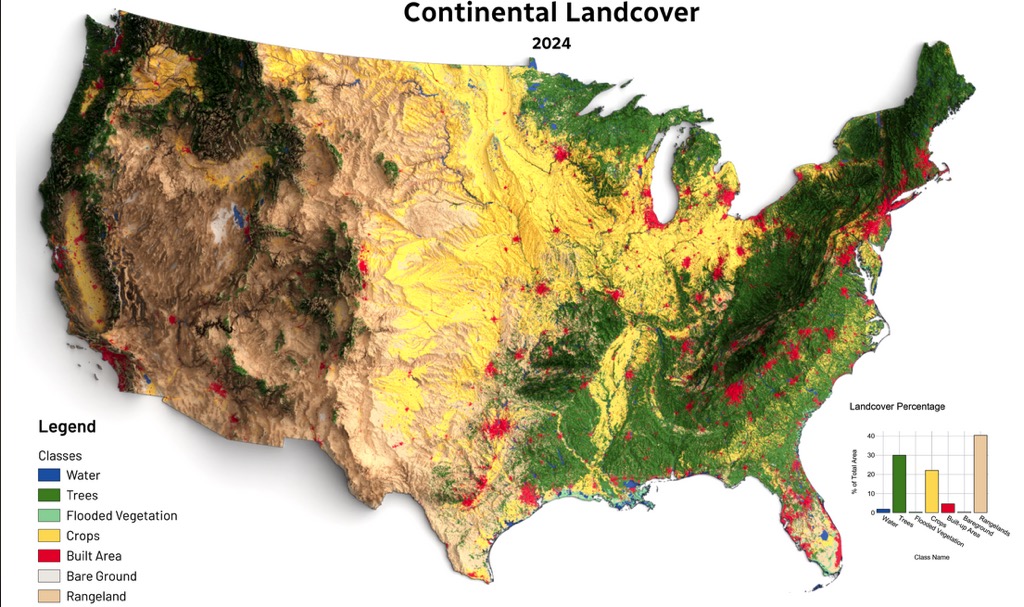 US Continental Land Cover. (USGS data, in a graphic courtesy of Reddit.)